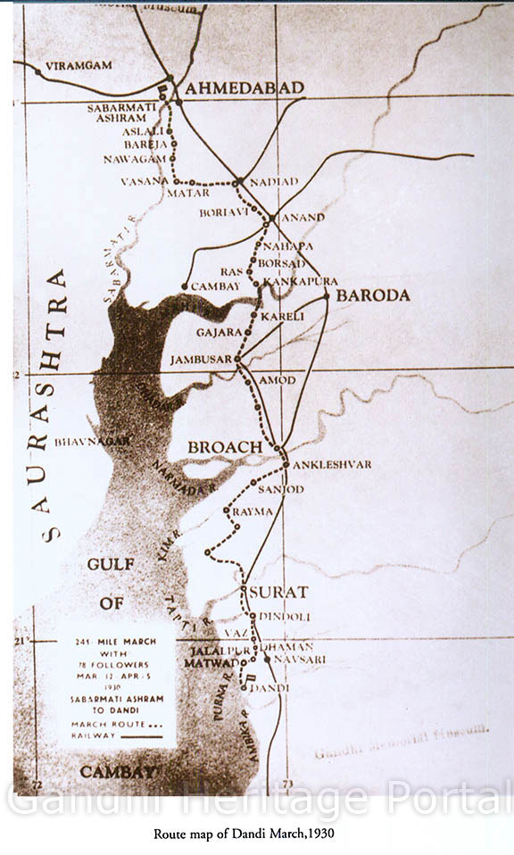Gandhi Salt March Map Dandi March: Salt Satyagraha